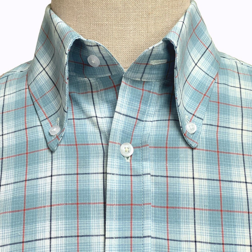 Adaptor Clothing Check Short Sleeve Button Down Shirt Seafoam